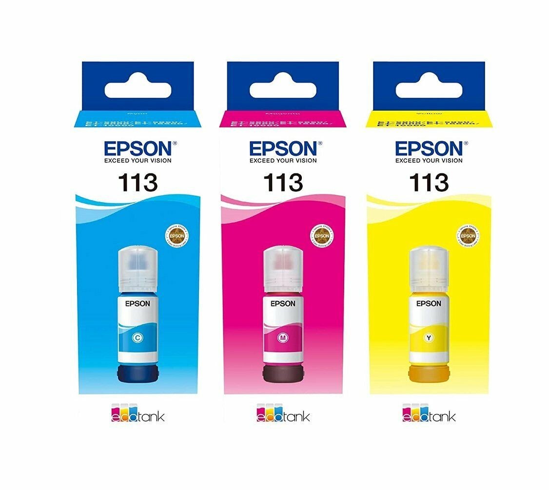 Genuine Epson 113, EcoTank Ink Bottle Cartridge T06B2, T06B3, T06B4 ...